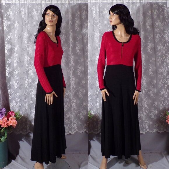 Unbranded | Dresses | Vintage 9s Maxi Dress Color Block Red Black Cyber ...
